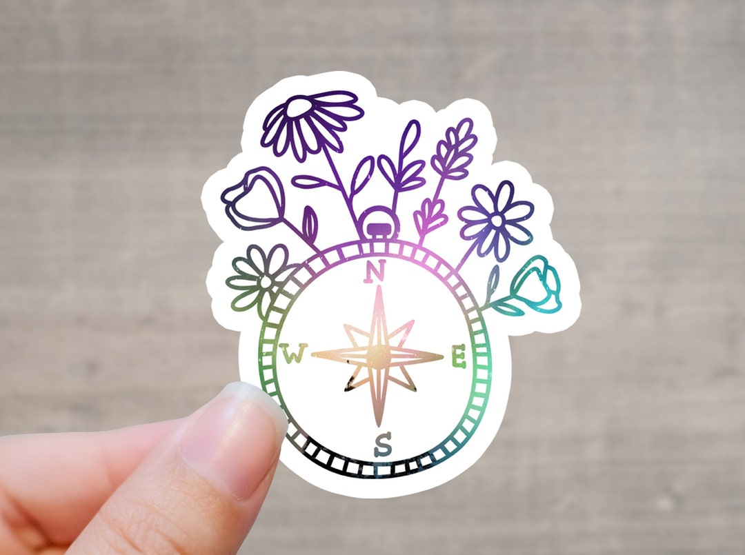 Cute Floral Compass Sticker, Hiking Sticker, Journal Sticker, Water ...