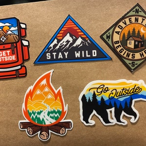 Outdoorsy Hiking Camping Mountain Vinyl Stickers, Gifts for Him ...