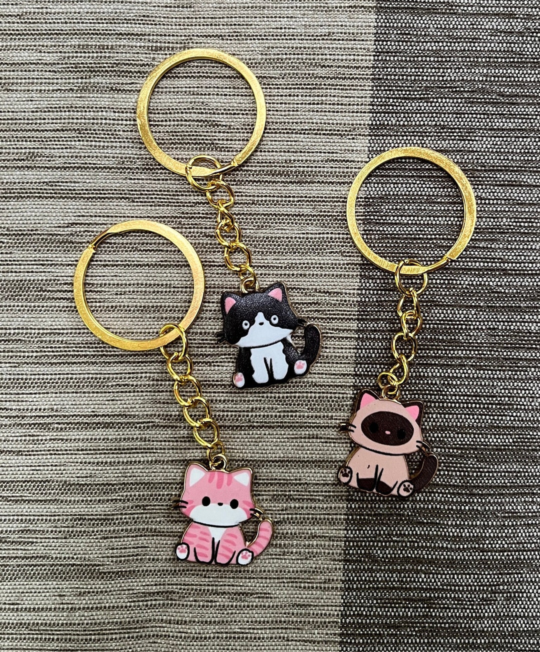 Cute Cat Keychains, Multi Colored Cat, Cat Dangle Charm, Enamel Cat ...