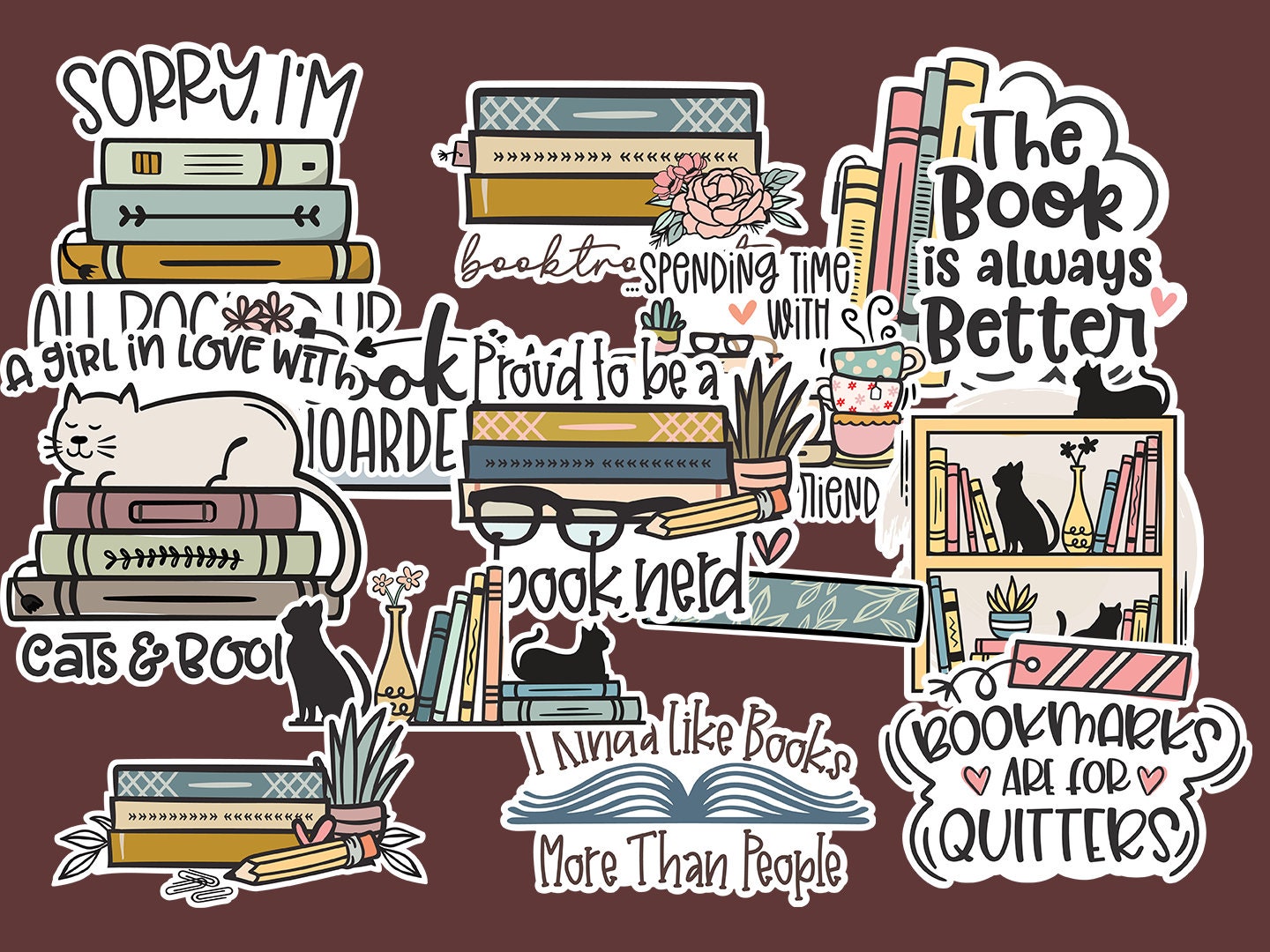 Cat Book Sticker Gift Idea Stickers for Hydroflask Cat - Etsy