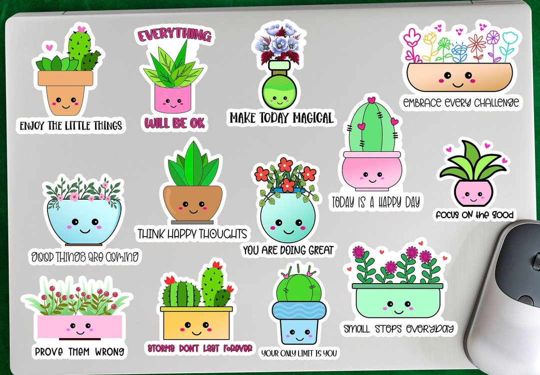 Cute Vinyl Plant Stickers, Positive Waterproof Stickers, Durable Laptop ...
