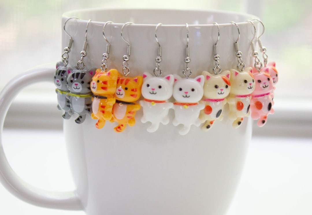 Cute Cat Earrings, Dangle Hanging Cat Earrings, Gift Idea for Cat Lover ...