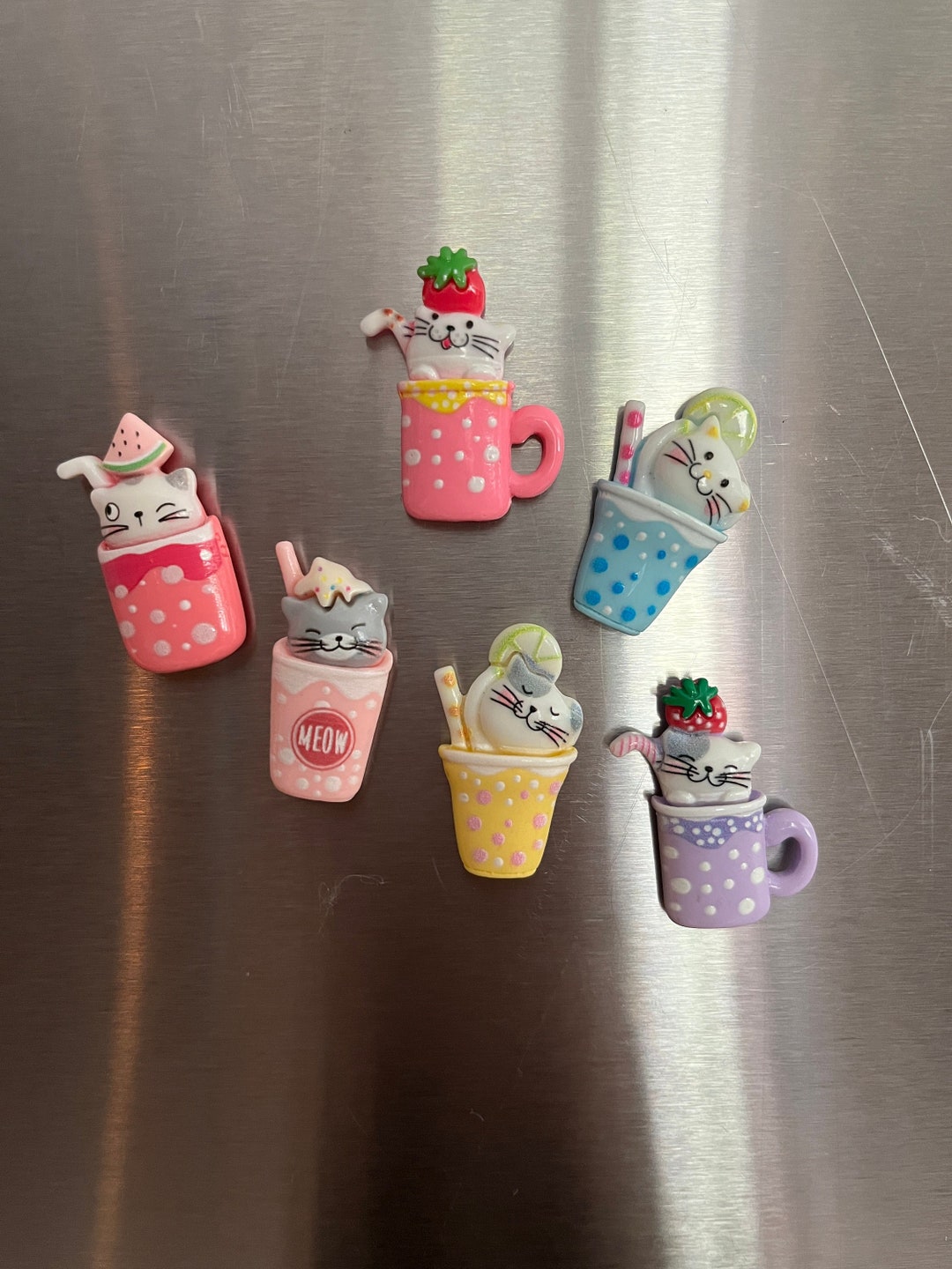 Handmade Resin Cat Drink Magnets – Whimsical Fridge Decor, Set of 6 - Etsy