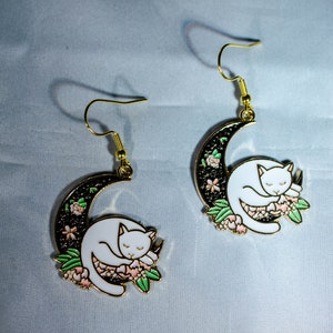 Cat Moon Earrings | Crescent Moon Cat Jewelry | Whimsical Gift for Cat ...