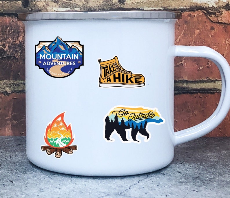 Outdoorsy Hiking Camping Mountain Vinyl Stickers, Gifts for Him ...