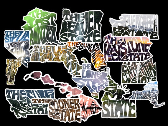 50 States Sticker Gift Idea Car Sticker Waterproof Sticker | Etsy