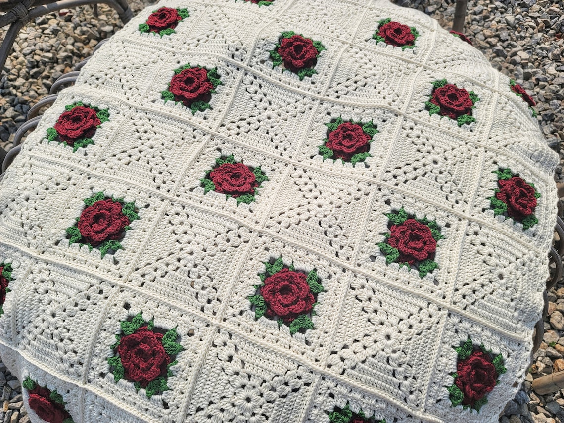 Handmade Crochet blanket Rose blanket Crochet motif blanket | Etsy