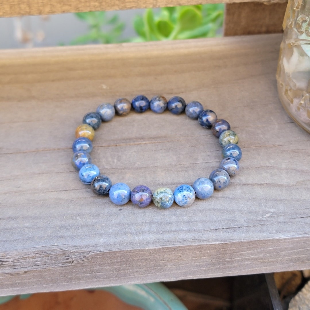 Dumortierite Bead Bracelet, Multi Color Dumortierite Bracelet, Gemstone ...