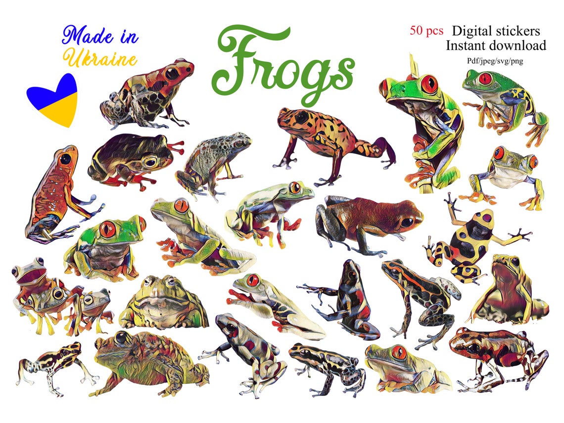 Frog and Toad Digital Stickers, Frog Svg, Toads Png Deco Stickers for ...