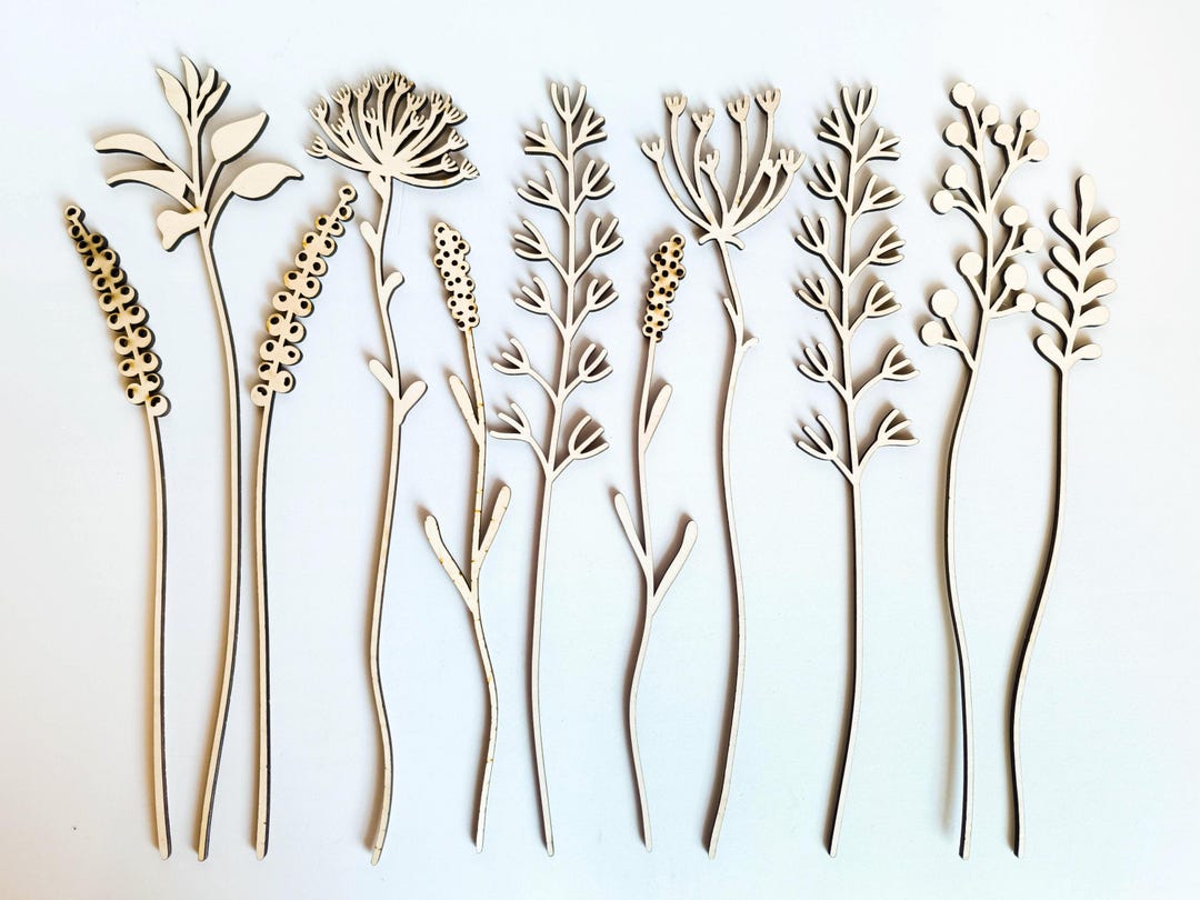 Wooden Wildflower Laser Cut – Unpainted Blanks, Paint Your Own, 11-stem ...