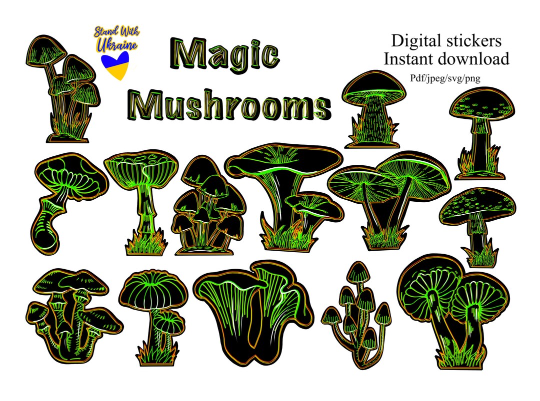 Magic Mushrooms Digital Stickers, Luminous Mushroom Stickers ...