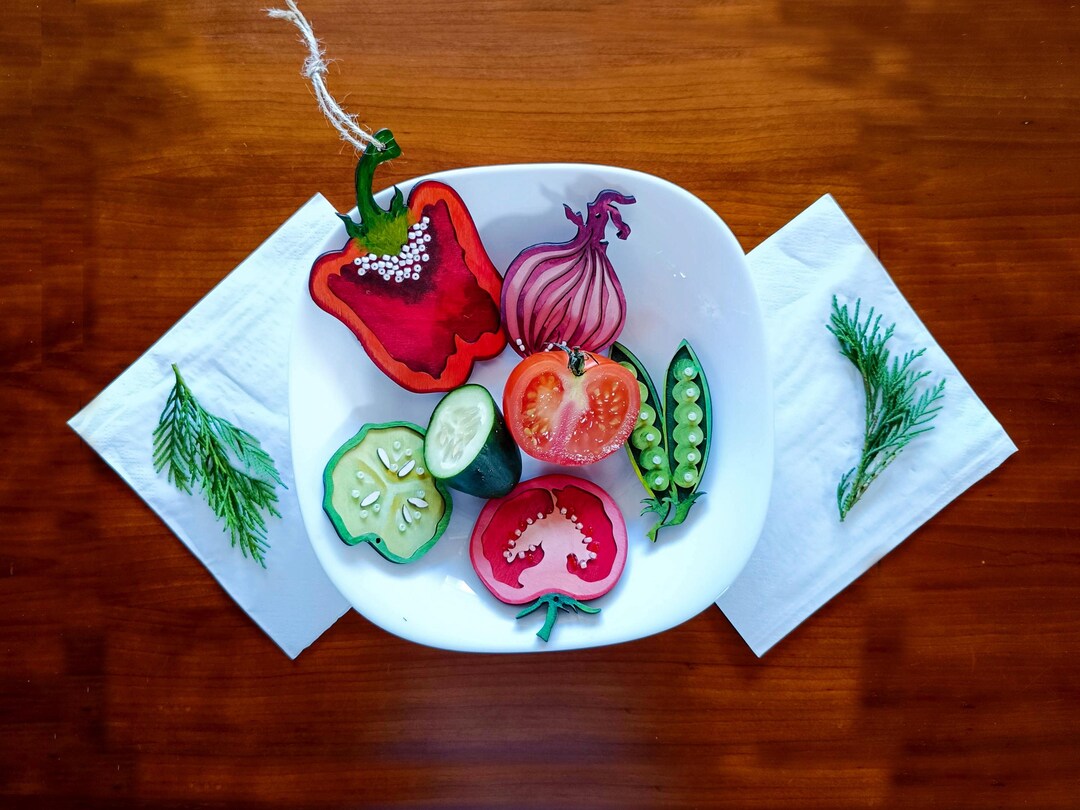 Hand Painted Vegetable Wood Decor: Food Ornament for Veggie Lovers. - Etsy