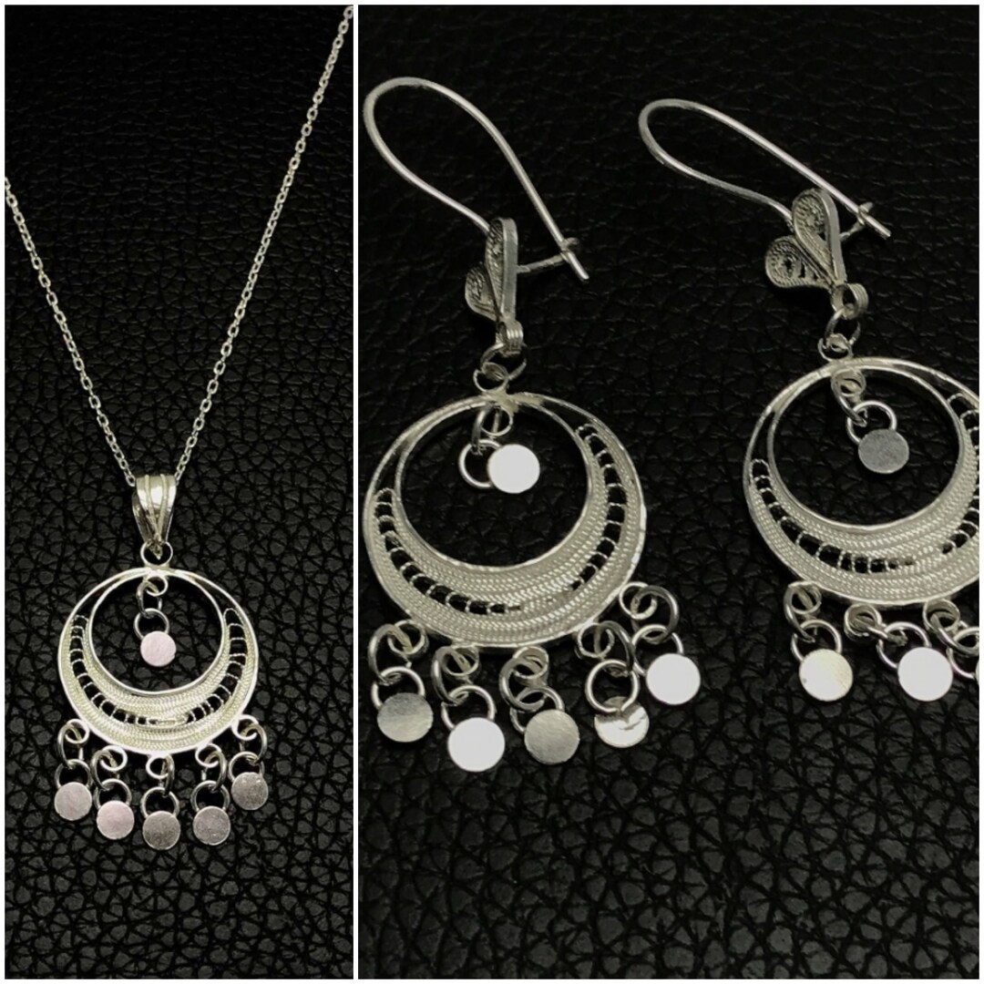 Assyrian Filigree Crescent Moon Necklace and Earrings Jewelry Set for ...