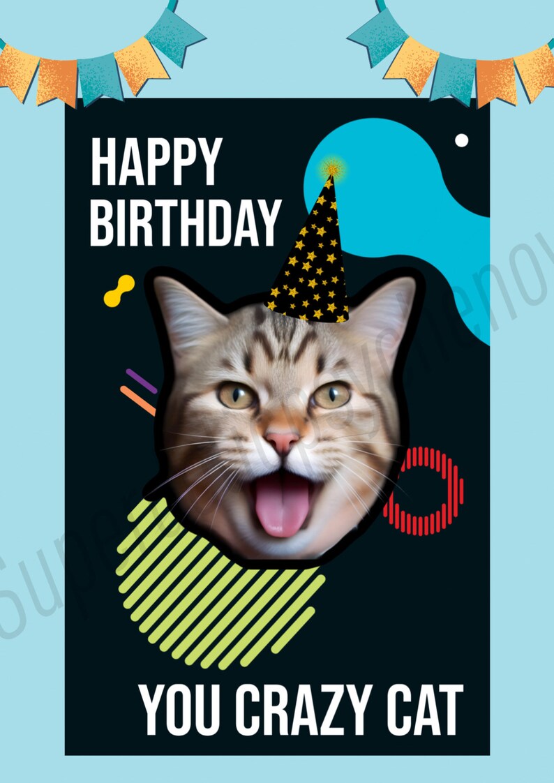 Funny Cat Birthday Card Digital Download - Etsy