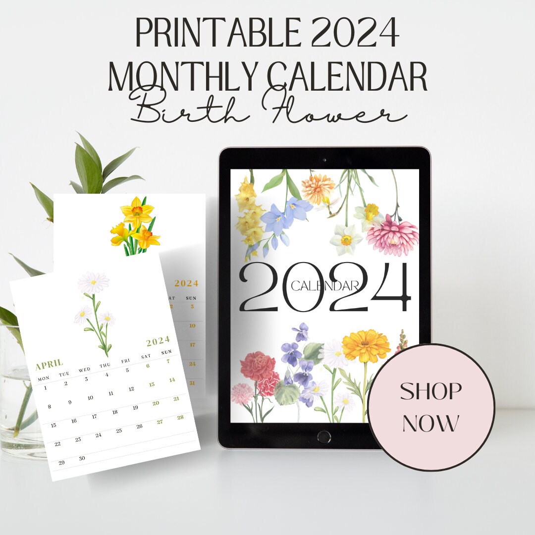 Printable Botanical Birth Flower Calendar 2024, Minimalist, Birth ...