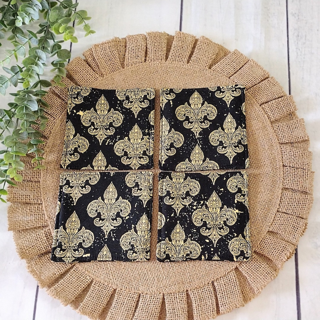 Fleur De Lis Fabric Coasters Farmhouse Coaster Set New - Etsy