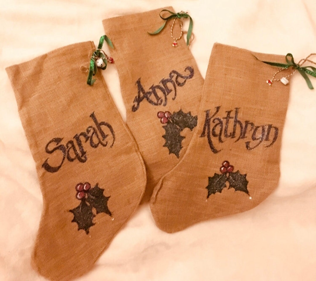 Hand Painted Bespoke Jute Christmas Stockings - Etsy UK