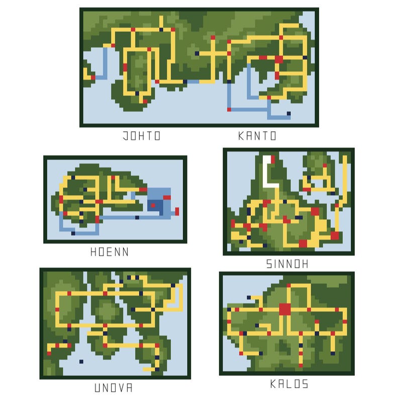 Pixel Pokémon Video Game Map Cross Stitch Patterns (PDF Download) - Etsy