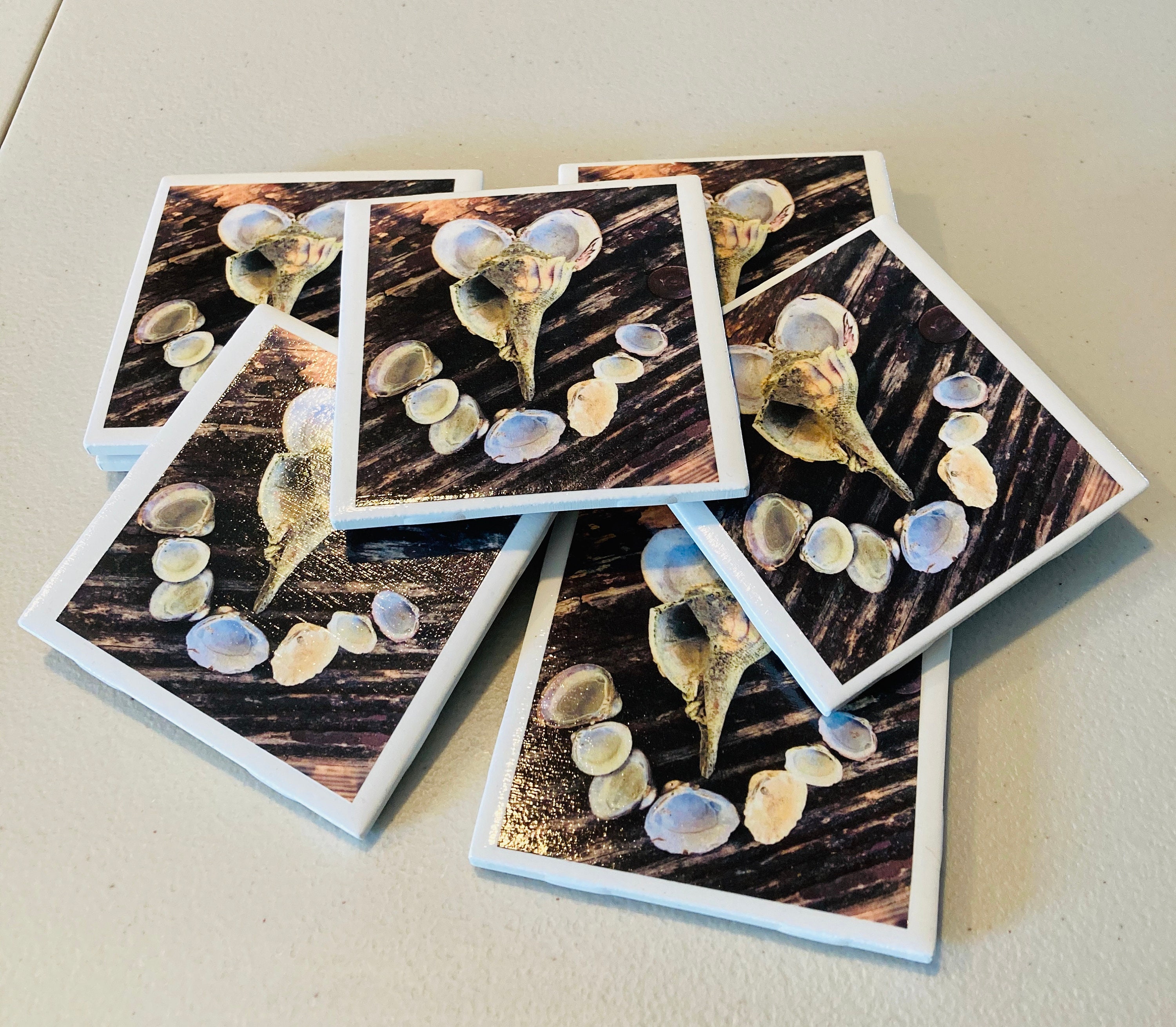 Shell Smiley Face on Coasters - Etsy