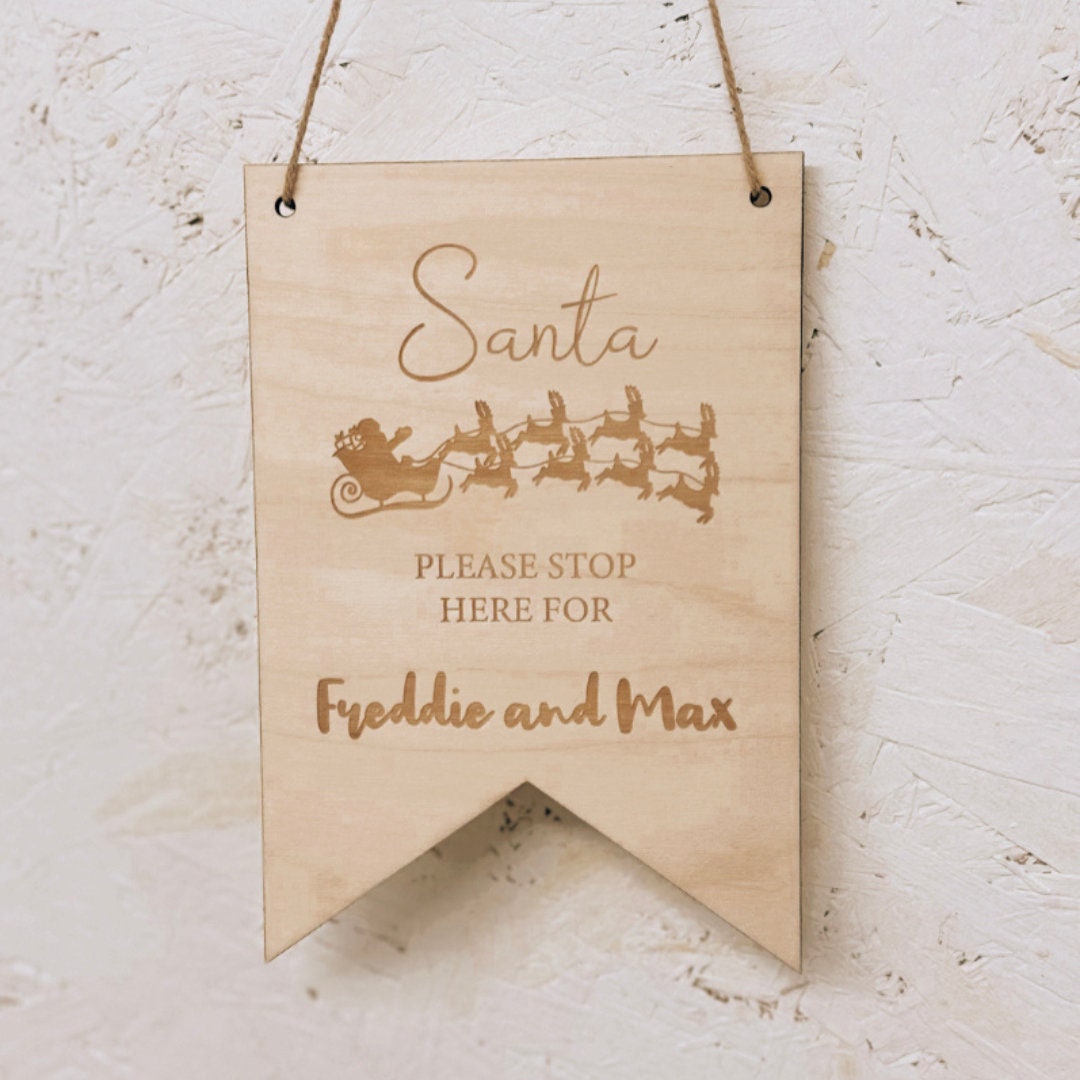 Santa Please Stop Here Sign Wooden Wall Decor Nursery Scandi - Etsy