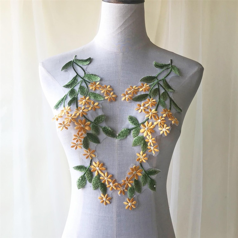 Green Vine Embroidery Lace Applique: Forest Leaf Patches, DIY Costume ...