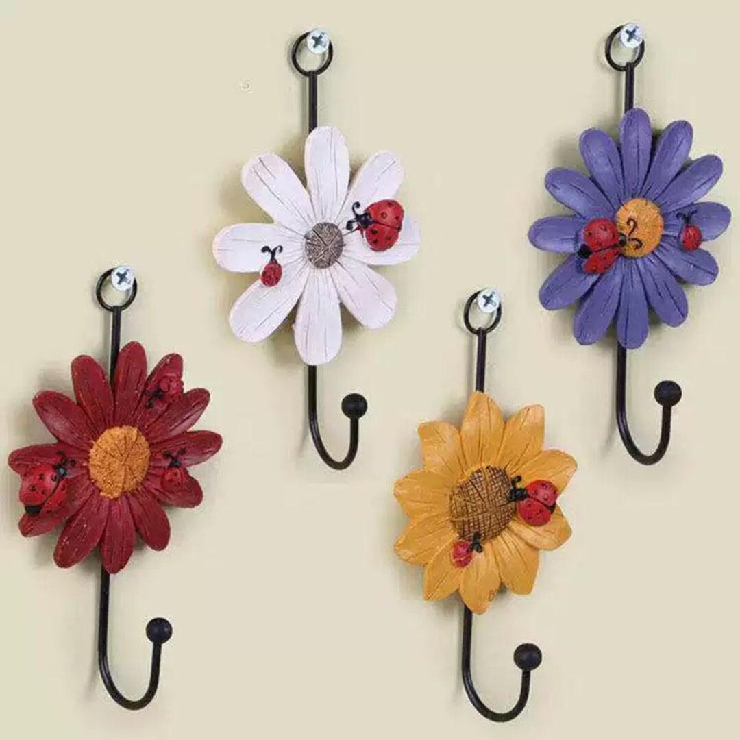 Resin Flower Hooks Coat Wall Hook Wall-mounted Coat Hangers Racks Hooks ...