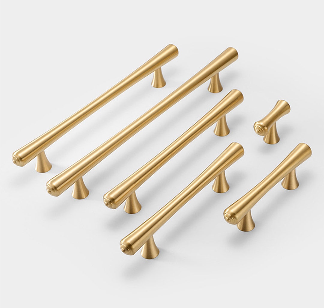 Brass Solid Door Handles Modern Knobs Bar Drawer Pulls Cupboard Cabinet ...