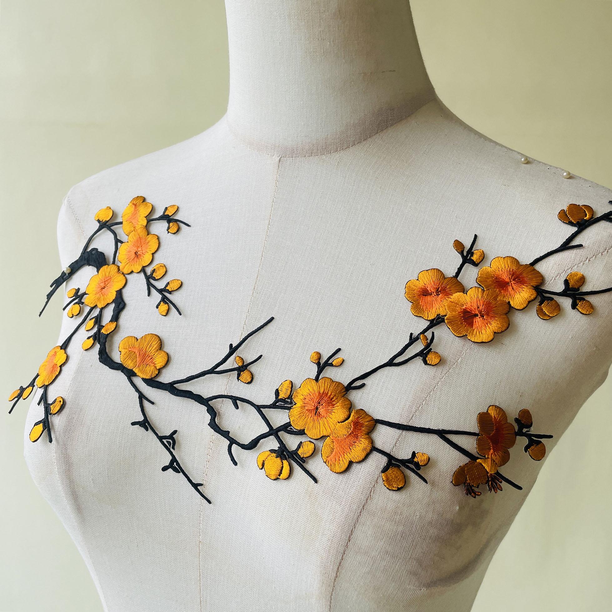 Plum Blossom Embroidery Lace Applique: Iron-on Flower Patch for Costume ...