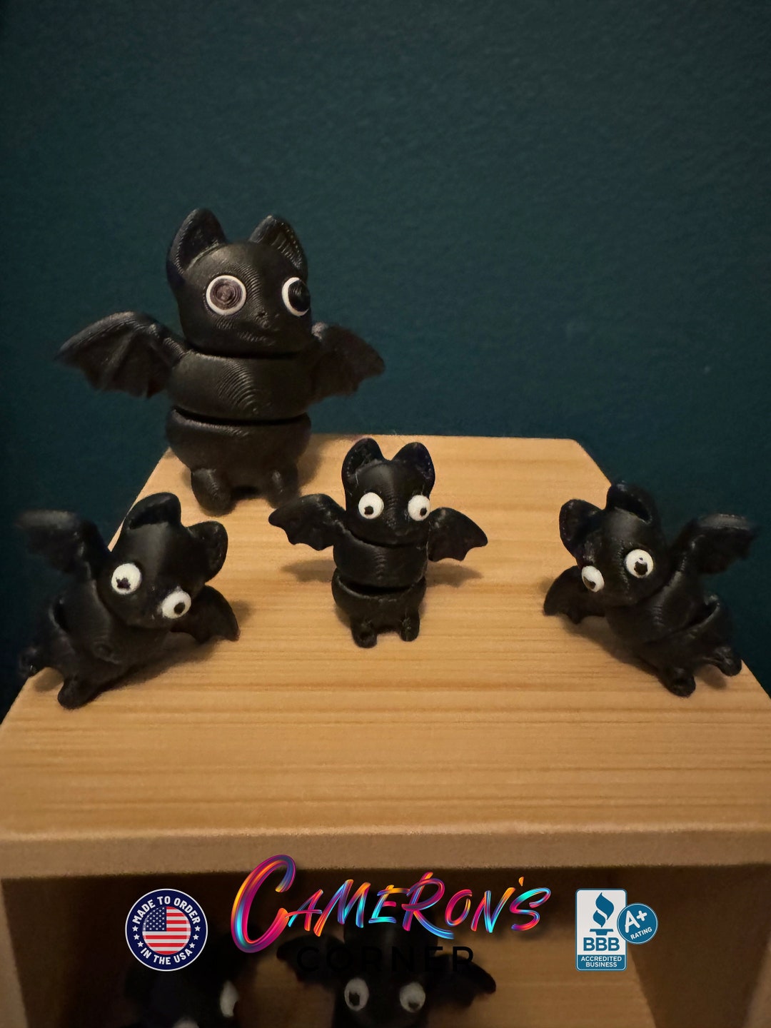 3D Printed Articulated Bat, Bat Family, Bat Decorations, Wiggly, Mini ...