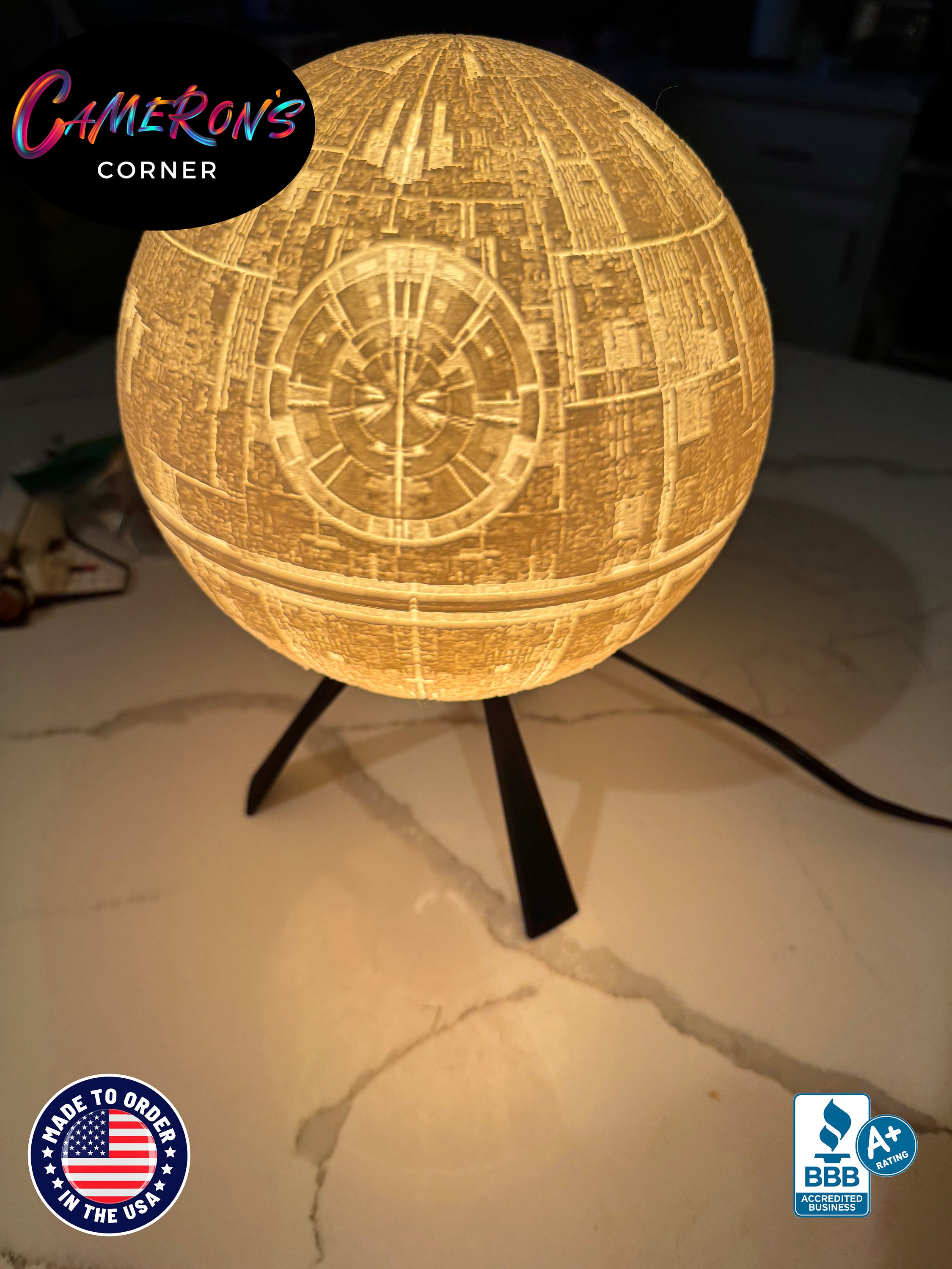 Large Death Star Lamp, 3d Printed, 8 Diam, 7 Tall, Star Wars, Made in ...