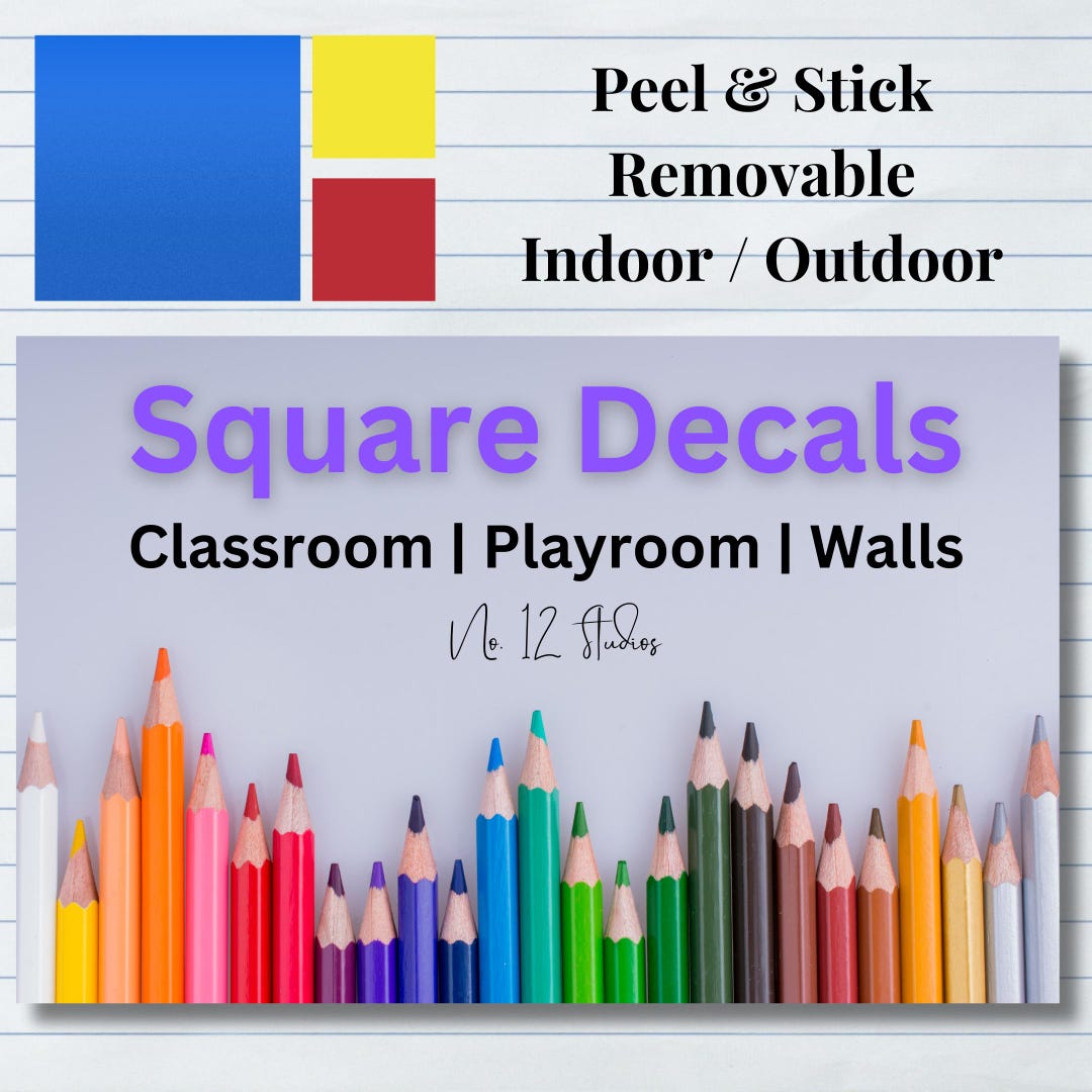25 SOLID SQUARE Shape Decals - 40+ Colors - Playroom Decals - Classroom ...
