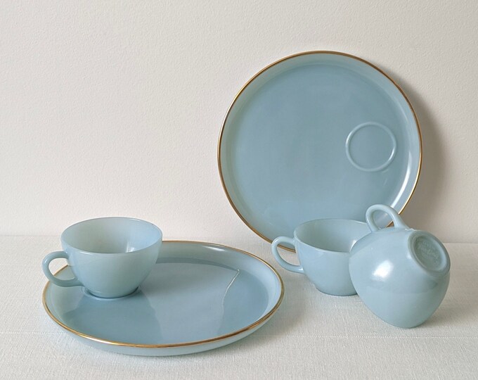 Fire King Delphite Blue Tea Cups & Snack Plates - Etsy