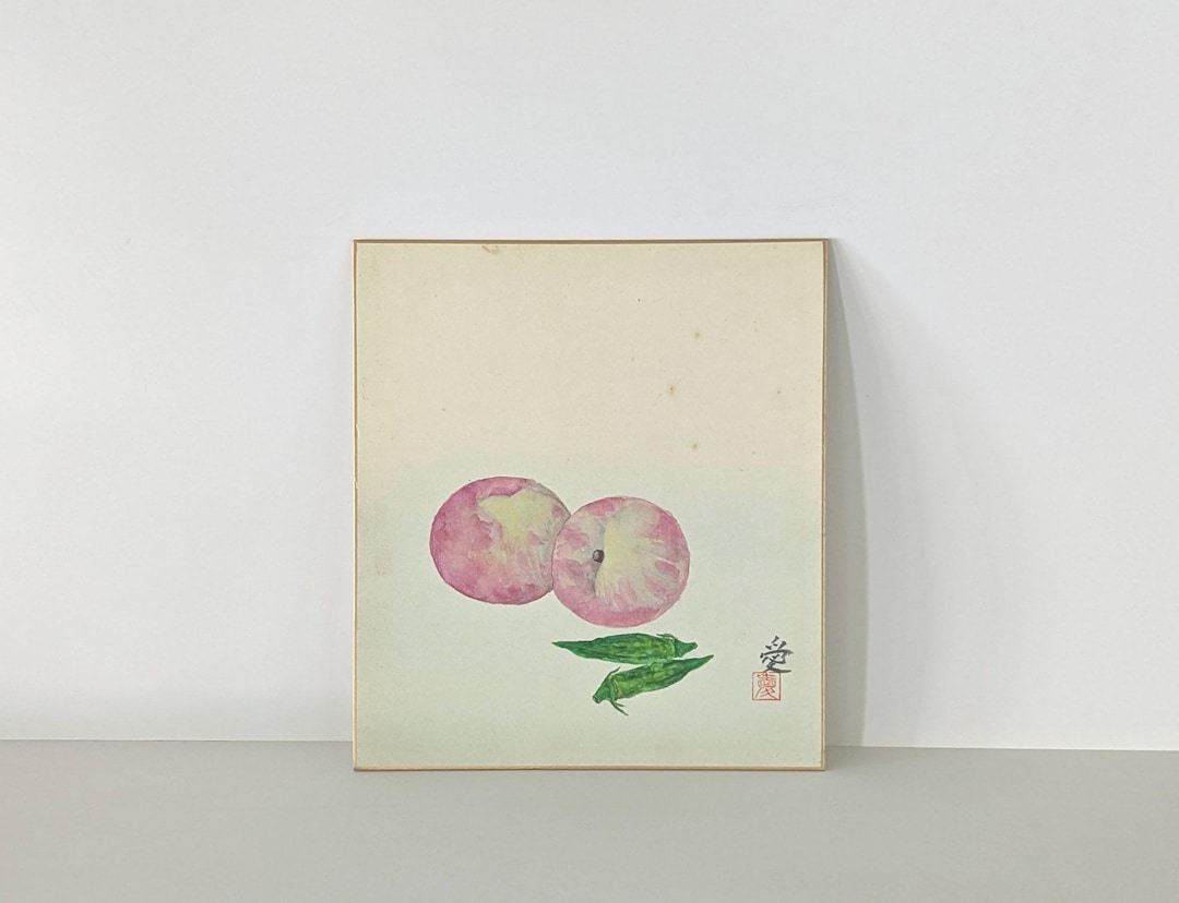 Shikishi Painting | Watercolour Drawing | Peaches & Okra - Etsy