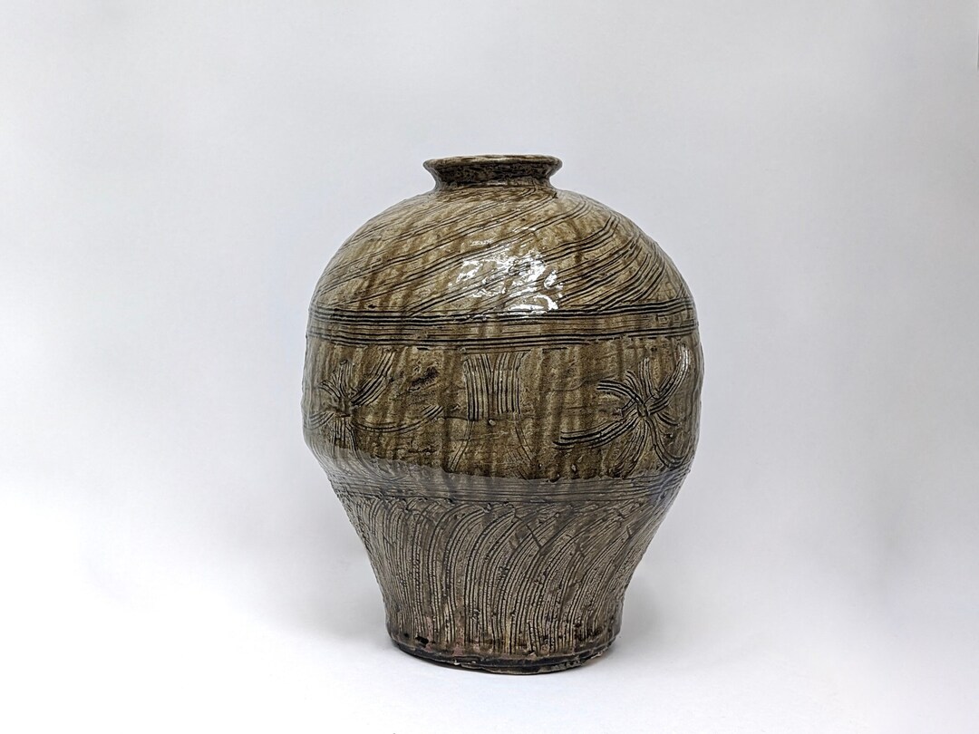 Antique Japanese Floor Vase | Ki-seto Ware | Yellow-glazed Earthenware ...