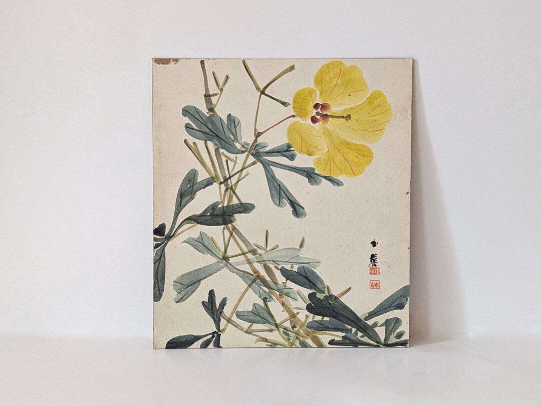 Shikishi Painting | Watercolour Drawing | Yellow Hibiscus Flower - Etsy