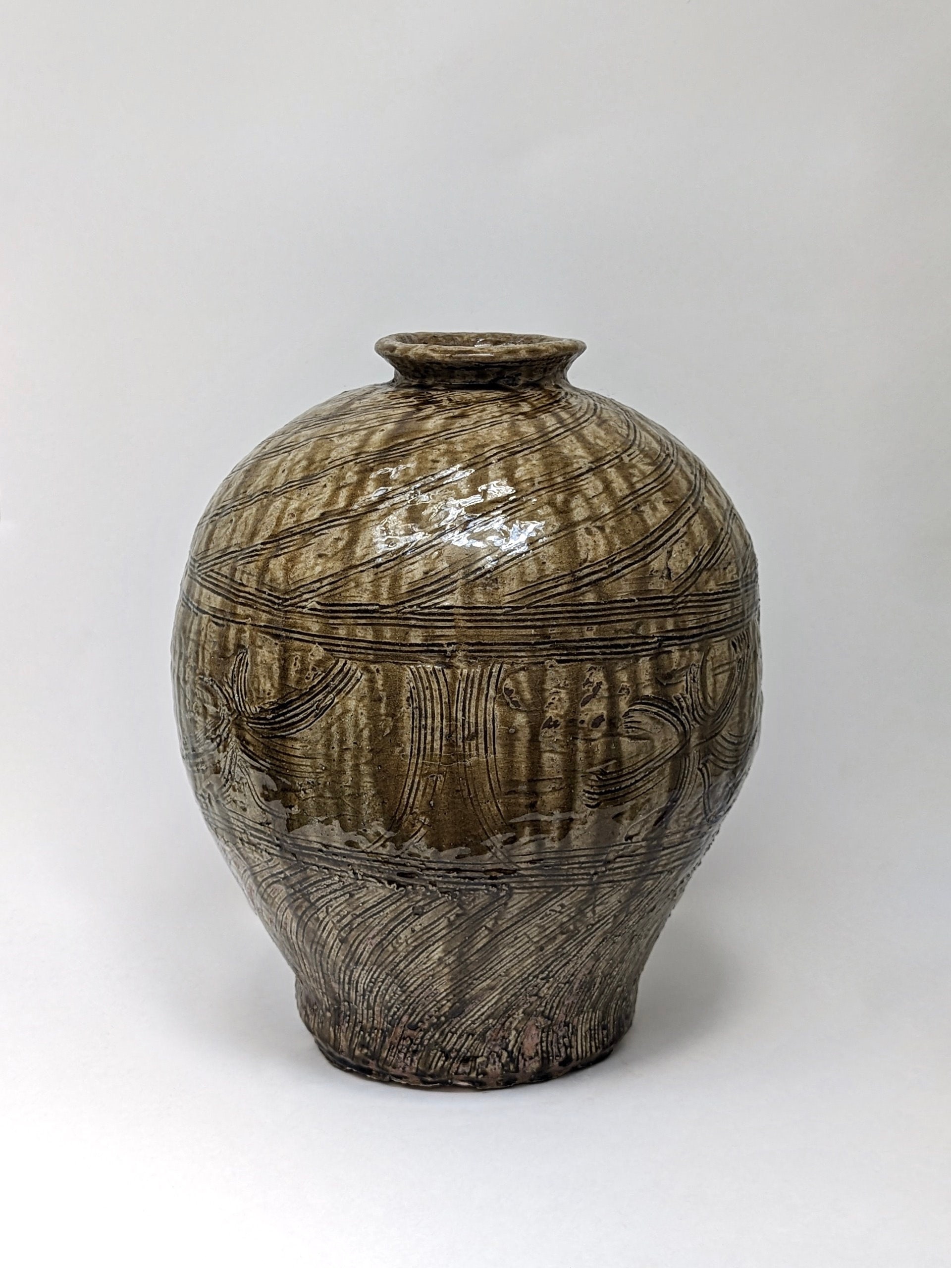 Antique Japanese Floor Vase Ki-seto Ware Yellow-glazed Earthenware ...