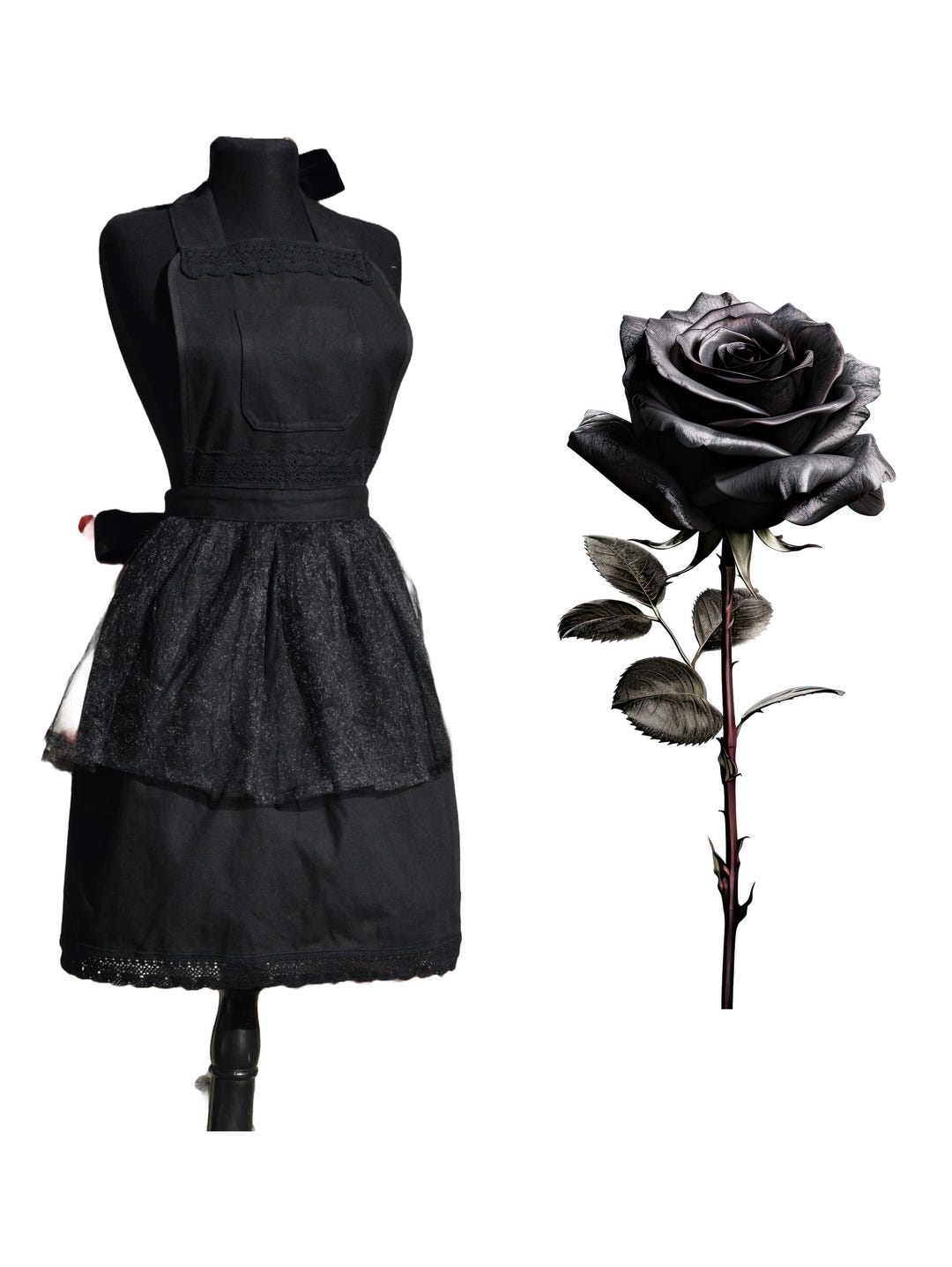 Black Linen Goth Apron for Women Hostess Outfit - Etsy