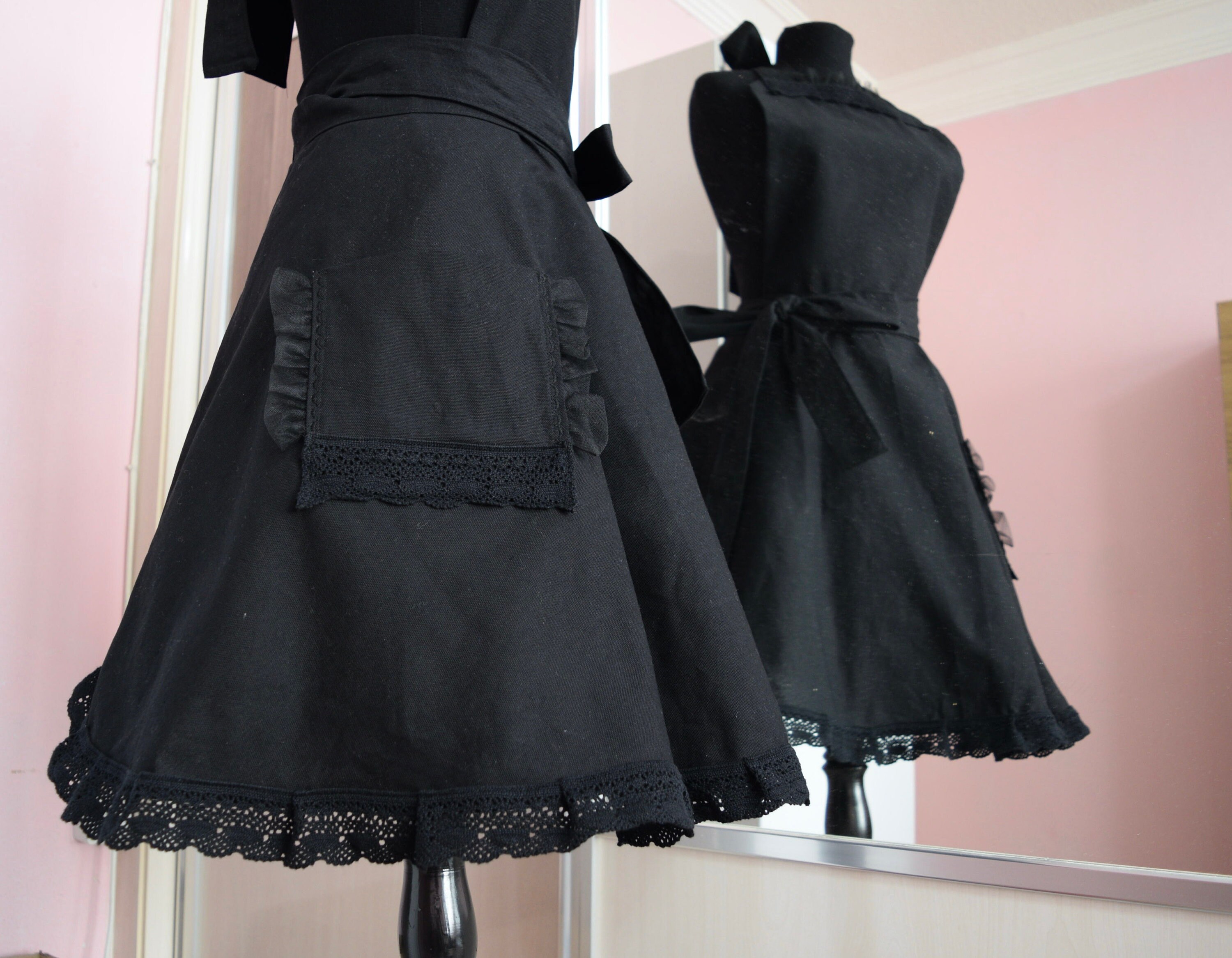 Black Apron With Tulle Wednesday Apron Shiny White Apron - Etsy