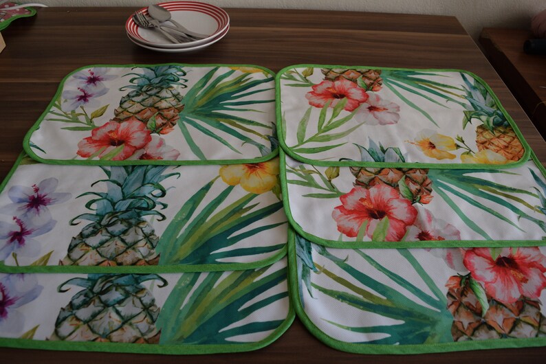 6 Pcs Pineapple Pattern Table Placemats, Fruit Placemats, Pineapple ...