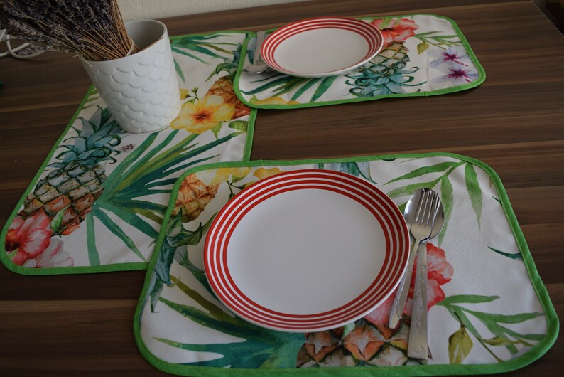 6 Pcs Pineapple Pattern Table Placemats, Fruit Placemats, Pineapple ...