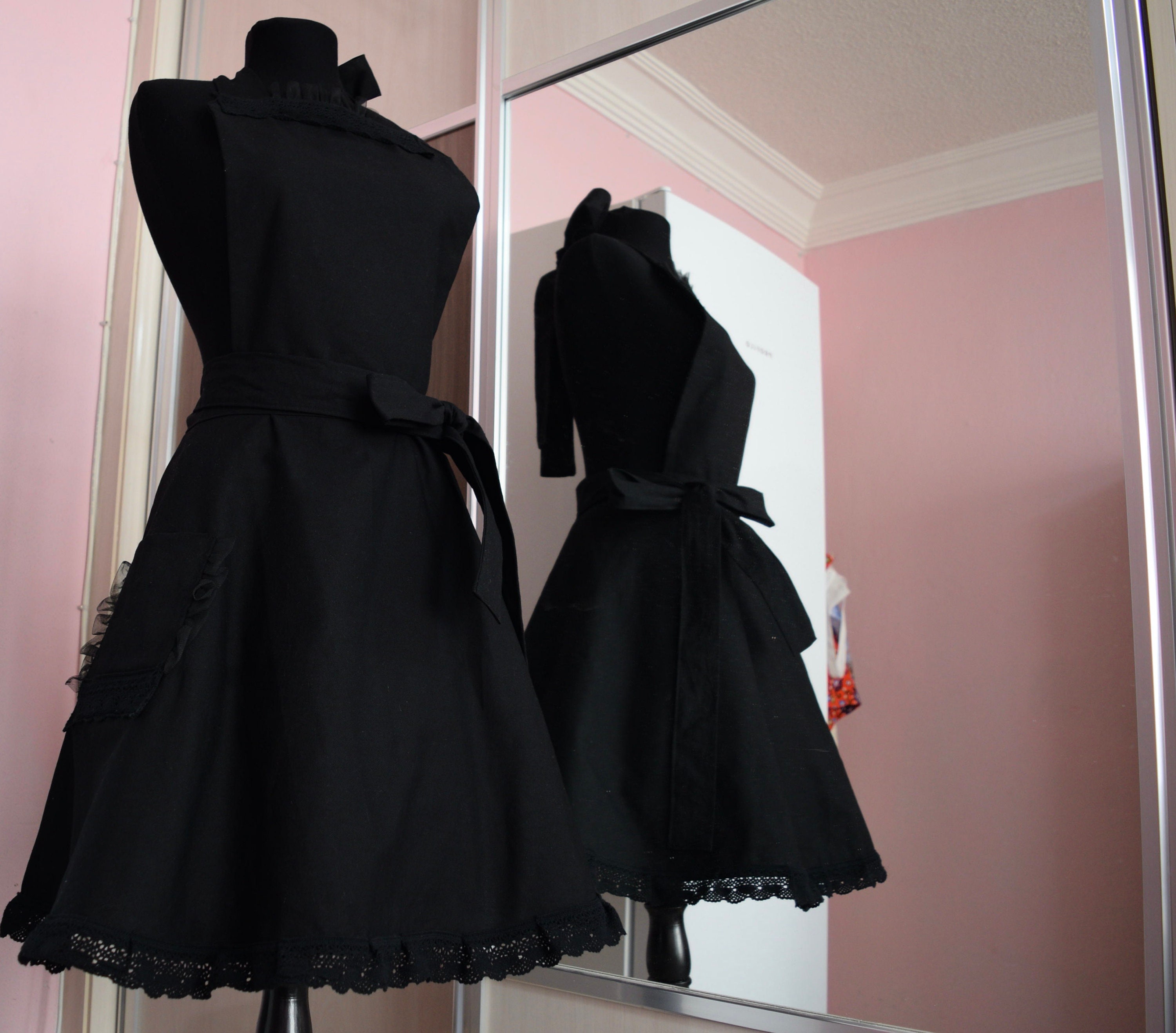 Black Apron With Tulle Wednesday Apron Shiny White Apron - Etsy