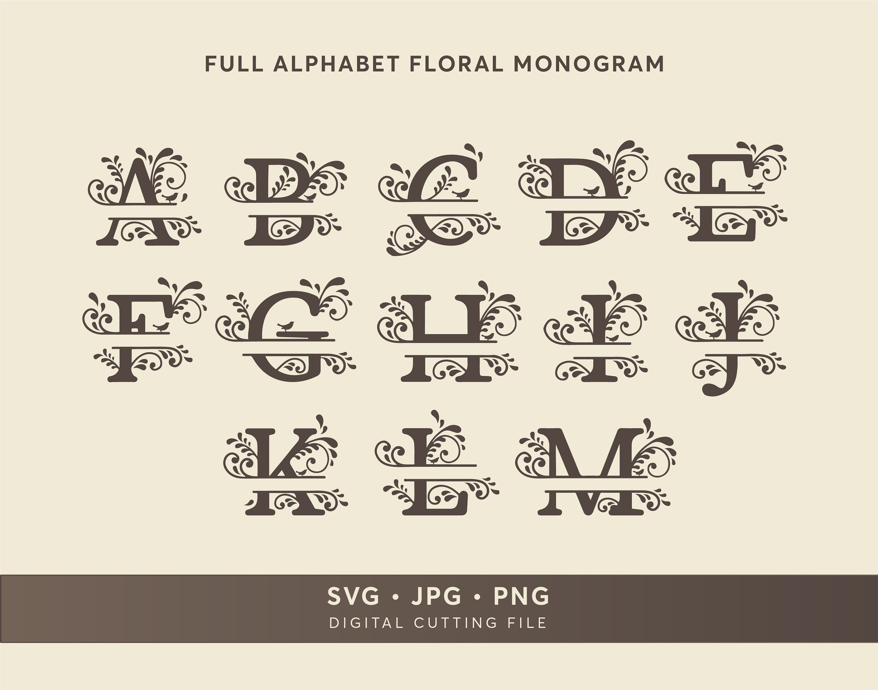 Floral Monogram SVG Bundle, Split Monogram, Last Name Svg, Initial ...