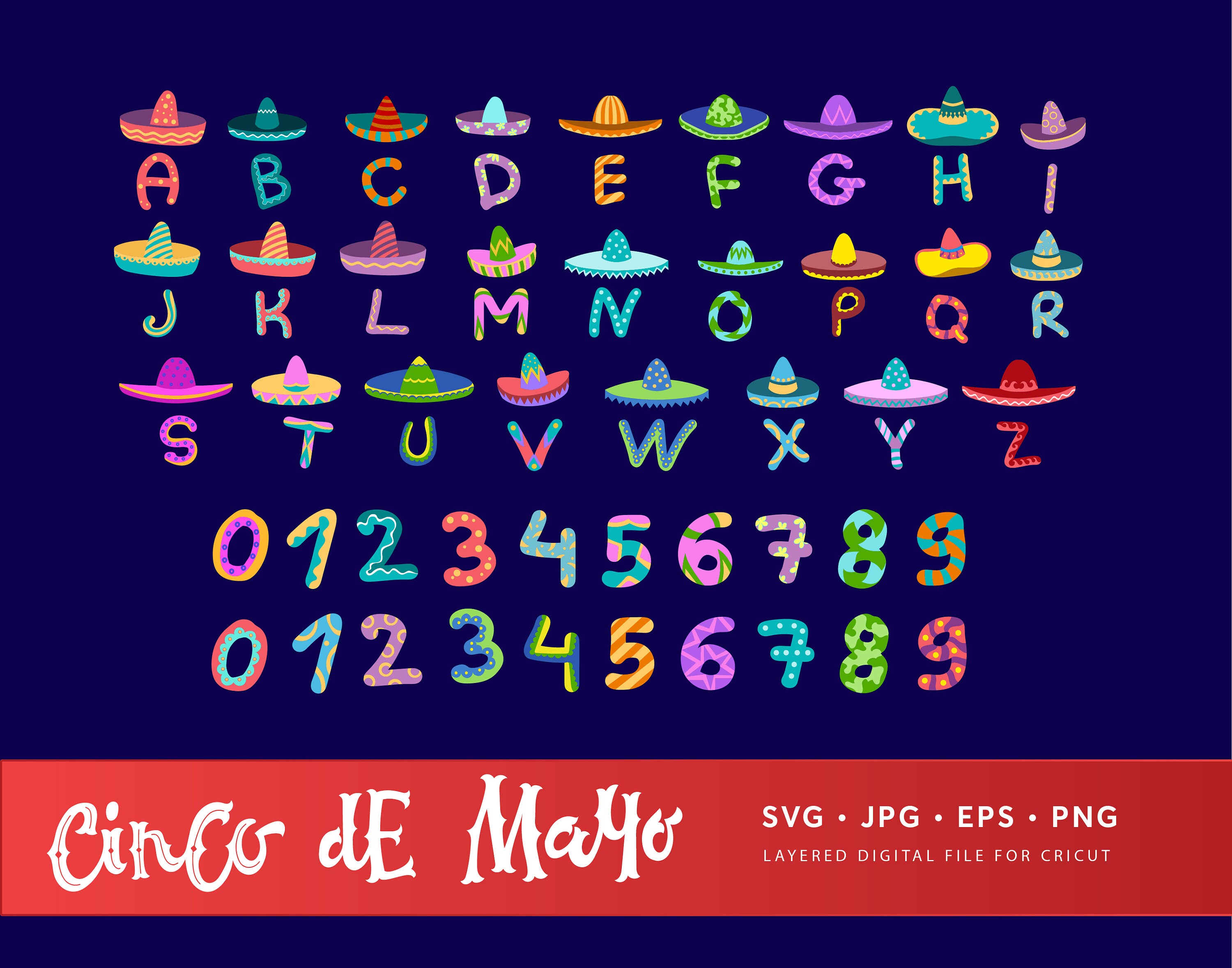 Cinco De Mayo Alphabet Bundle, Fiesta PNG and SVG Letters, Numbers ...