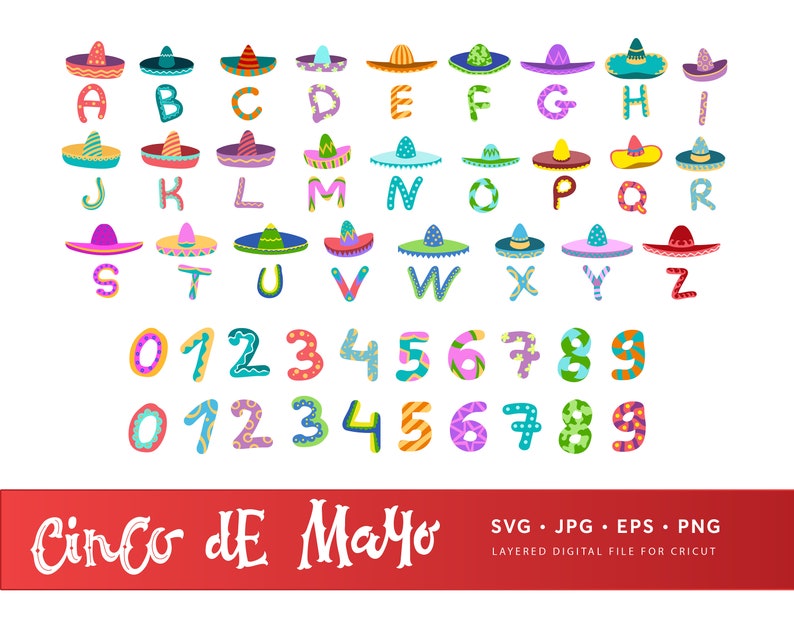 Cinco De Mayo Alphabet Bundle, Fiesta PNG and SVG Letters, Numbers ...