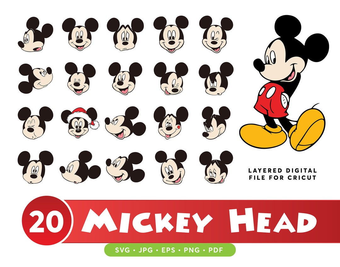 Mickey Mouse Head SVG Bundle, Head Svg, Cricut Svg, Clipart, Layered ...