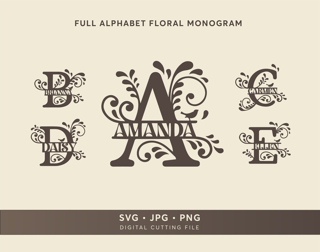 Floral Monogram SVG Bundle, Split Monogram, Last Name Svg, Initial ...