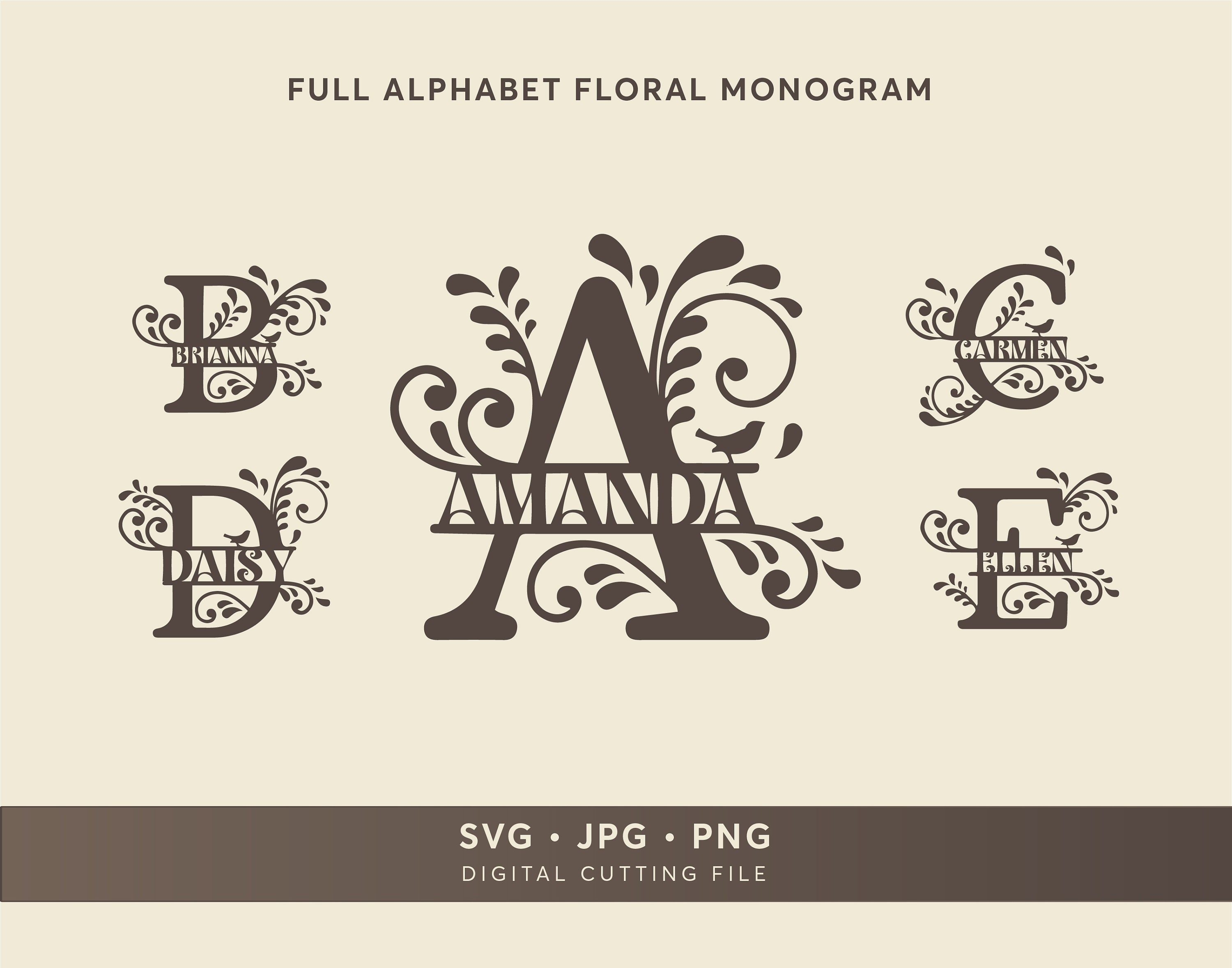 Floral Monogram SVG Bundle, Split Monogram, Last Name Svg, Initial ...