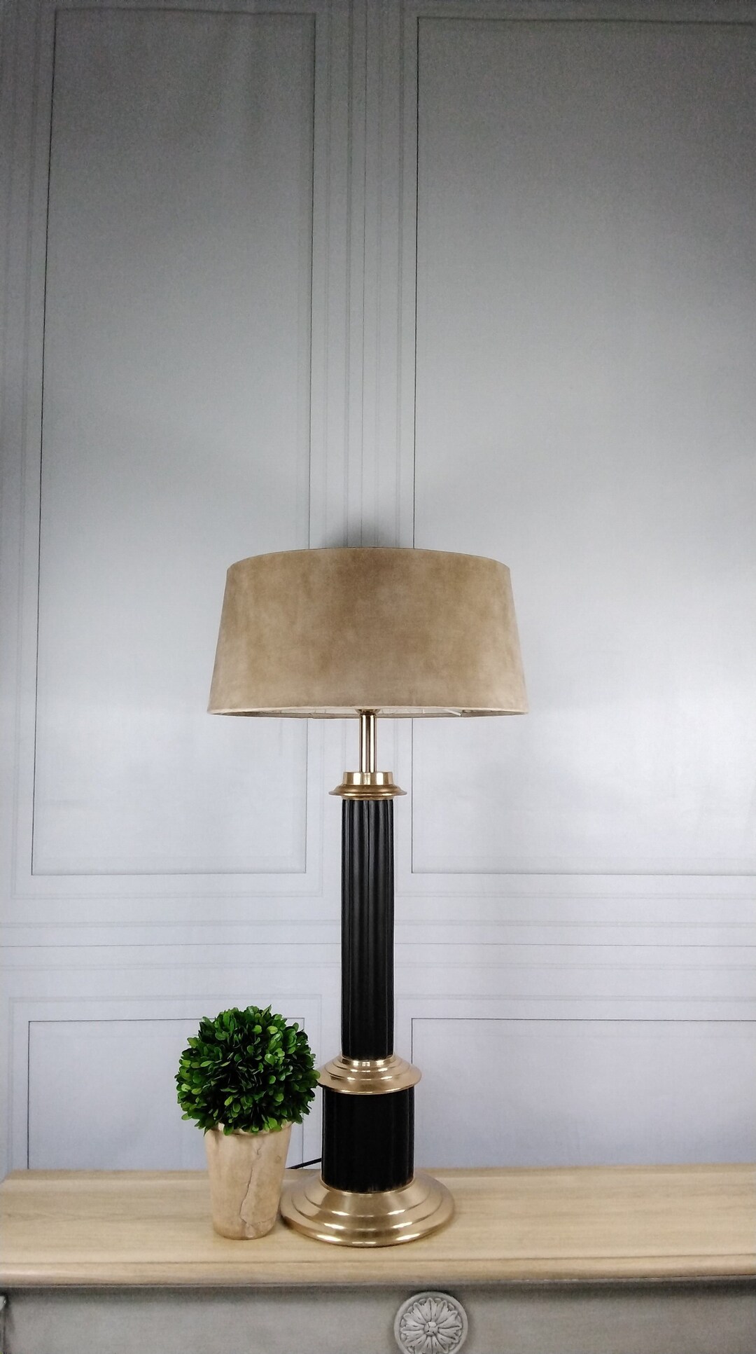 Large Luxury Black Gold Metal Column Table Lamp Lounge Living Room ...