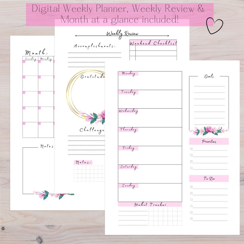 Downloadable Printable Weekly Planner - Peony - Etsy