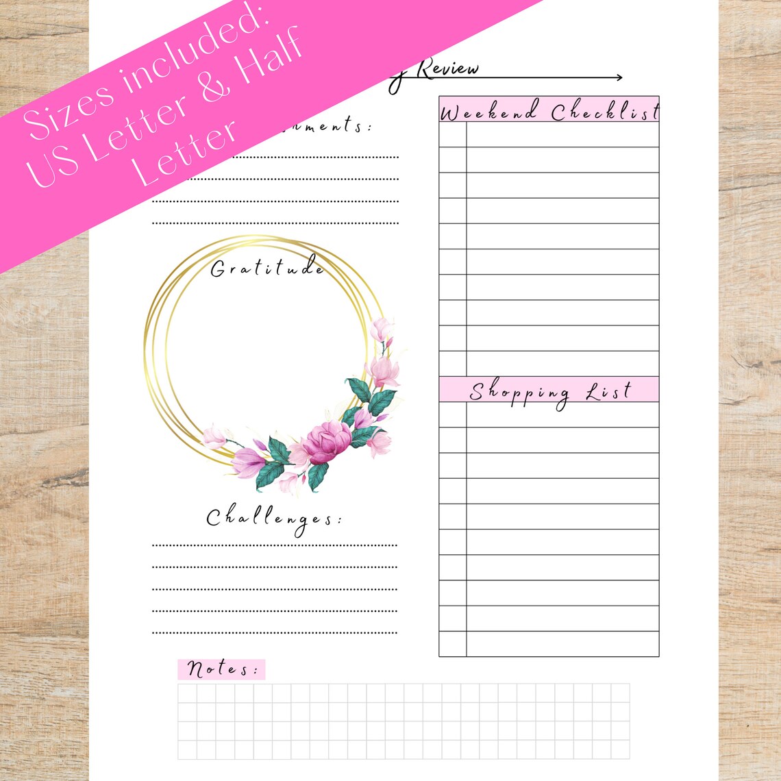 Downloadable Printable Weekly Planner Peony | Etsy